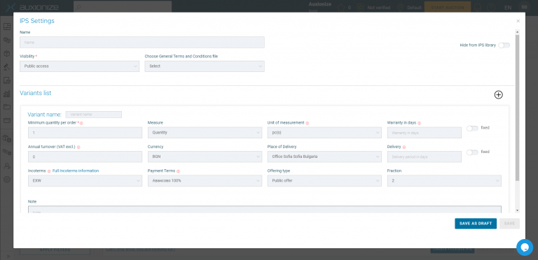 Create an IPS from Product Catalogue - Auxionize all rights reserved